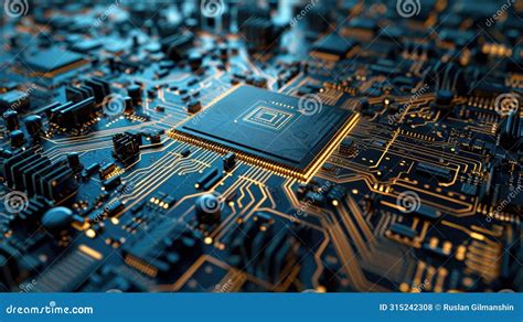 Integrated Semiconductor Microchip Microprocessor On Blue Circuit Board Representative Of The