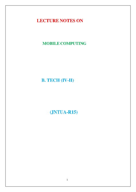 Mobile Computing Unit 1 Lecture Notes On Mobile Computing B Tech Iv Ii Jntua R15 Unit 1
