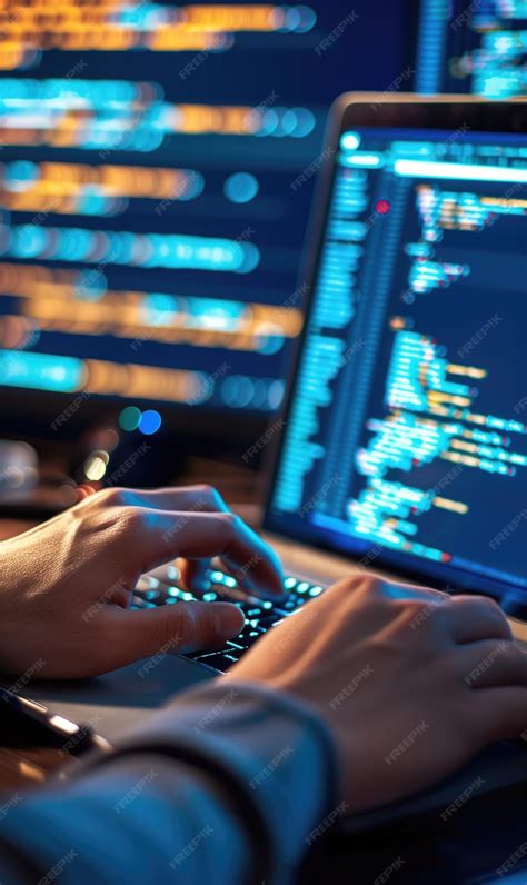Premium Photo Programmer Coding At Work With Hands At Laptop
