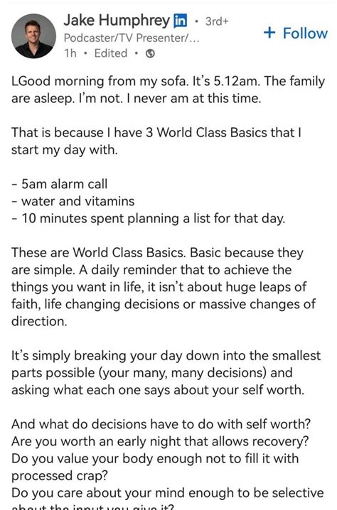 Jake Humphrey Shared His World Class Basics Early Morning Routine And