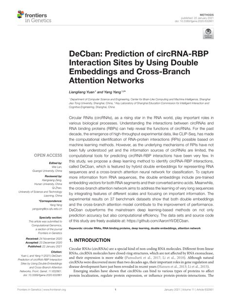 Pdf Decban Prediction Of Circrna Rbp Interaction Sites By Using Double Embeddings And Cross