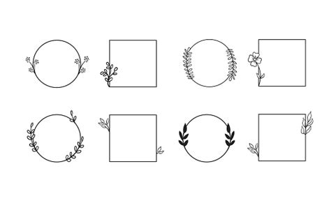 식물 낙서 장식이있는 프레임 잎 가지가 간단하고 우아한 원과 사각형입니다 낭만적 인 꽃 디자인 벡터 일러스트레이션 0명에 대한 스톡 벡터 아트 및 기타 이미지 Istock