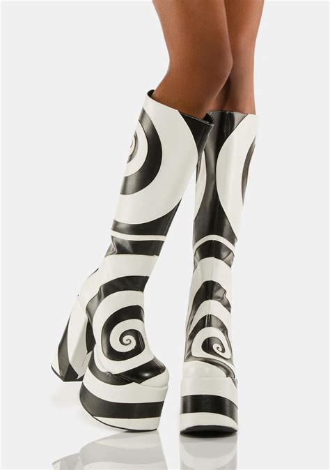 Current Mood Swirl Print Knee High Platform Boots Blackwhite Dolls