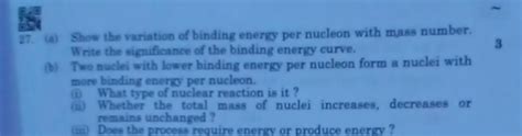 A Show The Variation Of Binding Energy Per Nucleon With Mass Number Wr