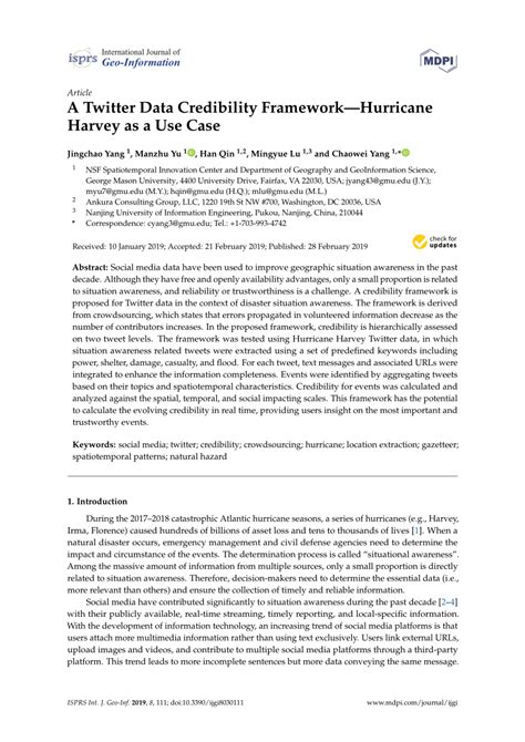Pdf A Twitter Data Credibility Framework Hurricane Harvey As A Use Case