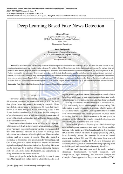 Pdf Deep Learning Based Fake News Detection