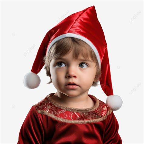 아이가 옆을 쳐다본다 머리에 크리스마스 모자를 쓰고 크리스마스 소녀 행복한 모델 Png 일러스트 및 이미지 에 대한 무료 다운로드 Pngtree