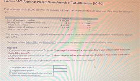 Solved Exercise 14 7 Algo Net Present Value Analysis Of