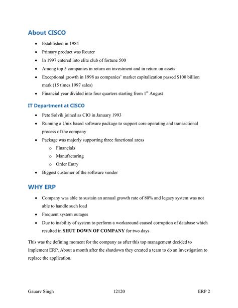Cisco System Inc Implementing Erp Docx
