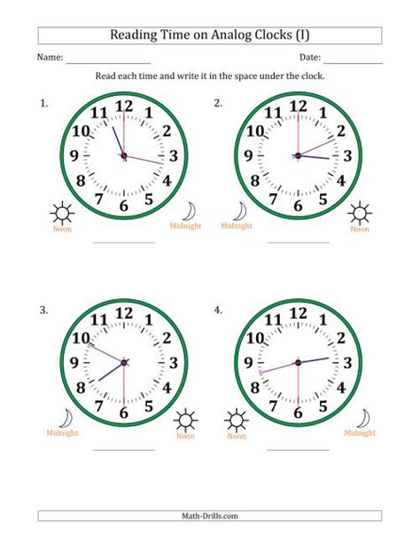 Reading 12 Hour Time On Analog Clocks In 30 Second Intervals 4 Large Clocks I