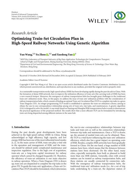 Pdf Optimizing Train Set Circulation Plan In High Speed Railway Networks Using Genetic Algorithm