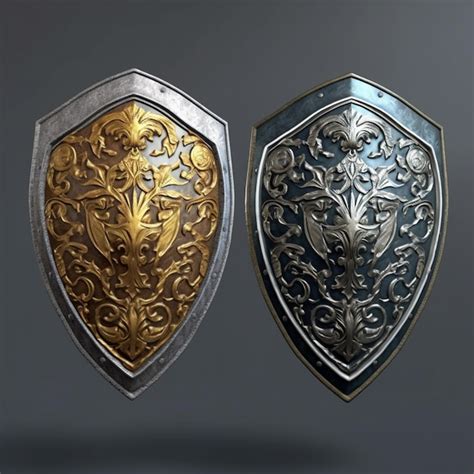 Premium Ai Image Two Shields With A Gold And Silver Design On Them