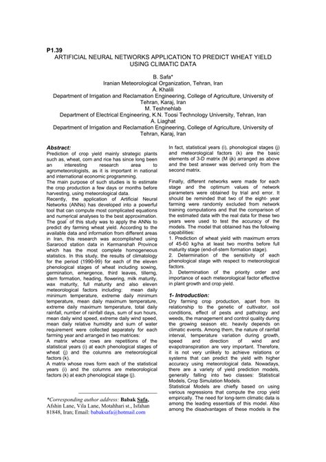 Pdf Artificial Neural Networks Application To Predict Wheat Yield