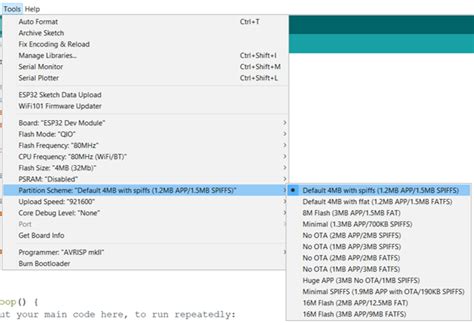 how to set partitions in esp32