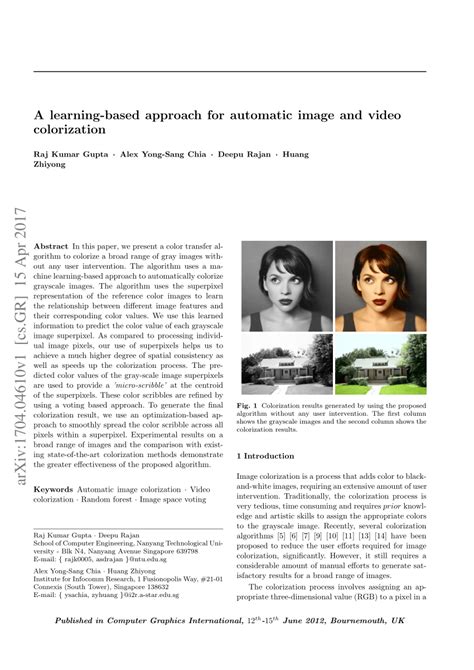 Pdf A Learning Based Approach For Automatic Image And Video Colorization