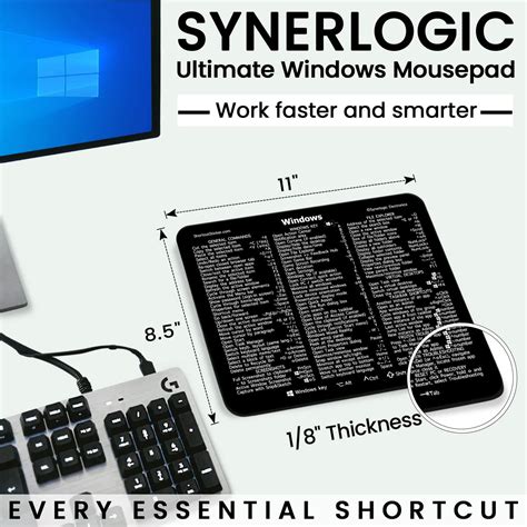 Synerlogic Windows 10 Ultimate Keyboard Shortcut Reference Guide Mousepad Premium Laminated Non