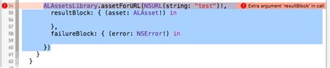 Ios Extra Argument Result Block In Alassetslibraryassetforurl