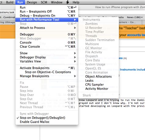 Objective C How To Run Iphone Program With Zombies Instrument Stack Overflow