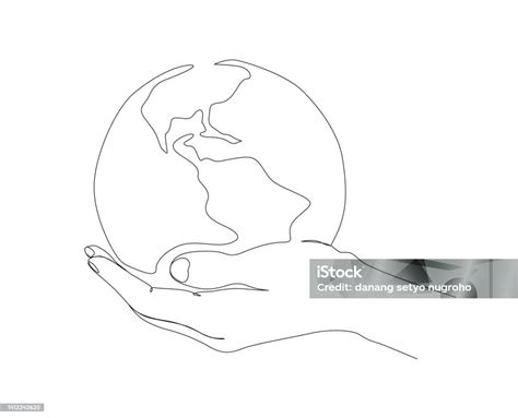 지구 지구본을 잡는 손의 연속 선 그리기 손의 한 줄 그리기는 지구본을 잡습니다 사람들에 대한 스톡 벡터 아트 및 기타 이미지 사람들 개념 개념과 주제 Istock