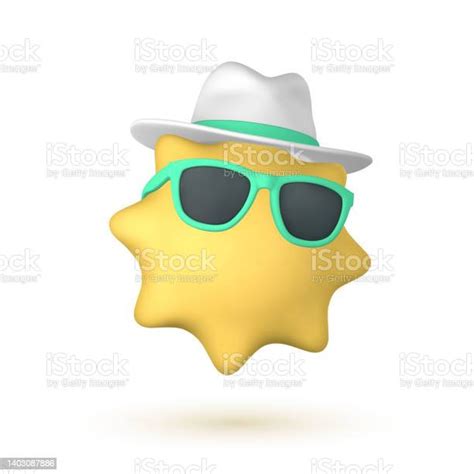 선글라스와 모자가있는 귀여운 만화 3d 태양 서머타임 오브젝트 벡터 일러스트 레이 션 3차원 형태에 대한 스톡 벡터 아트 및 기타 이미지 3차원 형태 태양 하늘 벡터
