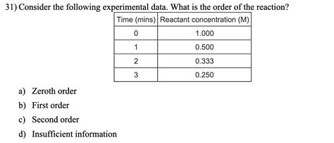 solved 31 consider the following experimental data what is