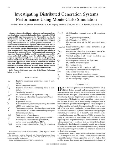 Pdf Investigating Distributed Generation Systems Performance Using Monte Carlo Simulation