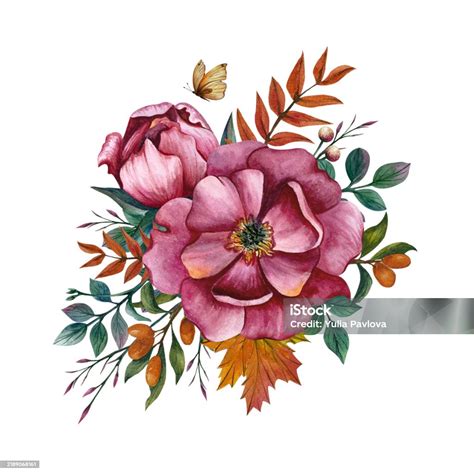 분홍색 모란과 잎으로 구성 고립 된 배경에 수채화 그림 엽서와 어머니의 날 Bday 결혼식 날 3 월 8 일에 대한 초대장에 대한 손으로 그린 그림 섬유 포스터 0명에 대한