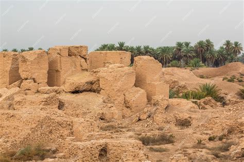 바빌론의 궁전 유적 바빌론 이라크 이슈타르 게이트와 공중 정원 프리미엄 사진