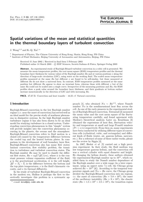 Pdf Spatial Variations Of The Mean And Statistical Quantities In The Thermal Boundary Layers