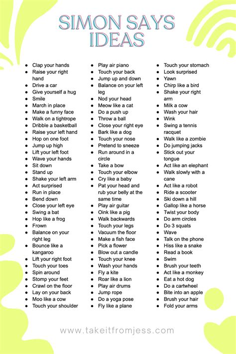 the ultimate list of simon says ideas and free printable in 2024 simon says game following