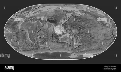 Sunda Tectonic Plate On The Grayscale Elevation Map In The Loximuthal Projection Centered