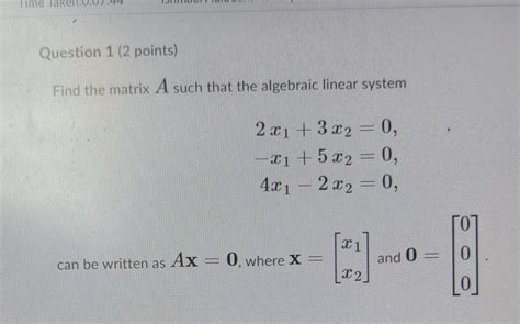Solved Find The Matrix A Such That The Algebraic Linear Chegg Com