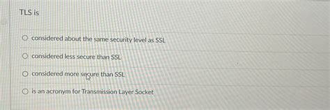 Solved Tls Isconsidered About The Same Security Level As