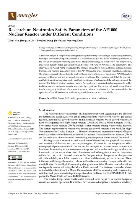 Pdf Research On Neutronics Safety Parameters Of The Ap1000 Nuclear Reactor Under Different