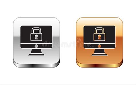 Black Lock On Computer Monitor Screen Icon Isolated On White Background Security Safety