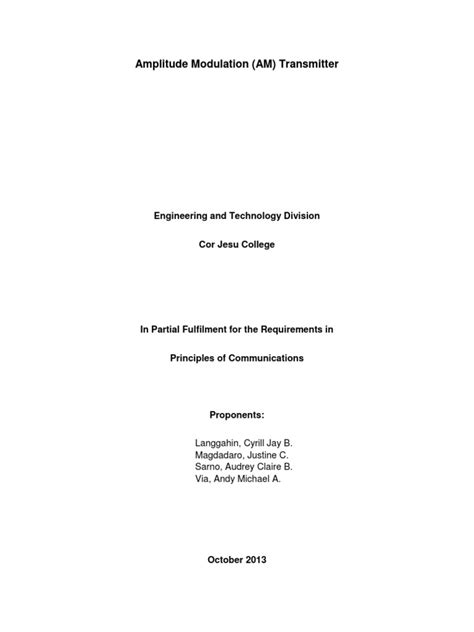 Amplitude Modulation Am Transmitter Engineering And Technology Division Pdf Frequency