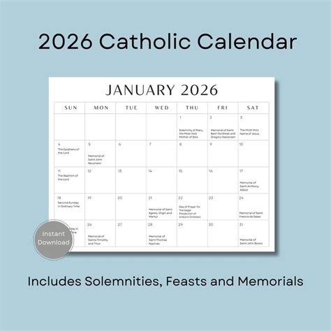 Printable Liturgical Calendar Catholic 2026 Etsy