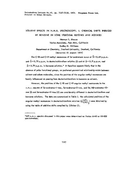 Pdf Solvent Effects In N M R Spectroscopy I Chemical Shifts Induced By Benzene In Some