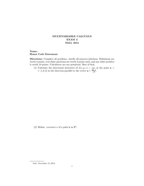 Directional Derivative Multivariable Calculus Past Paper Docsity