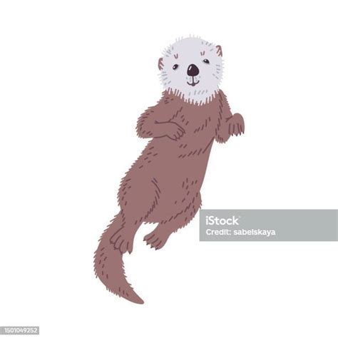 귀여운 만화 해달이 헤엄치고 미소를 짓고 해양 포유류가 하얀 배경에 고립되어 있다 갈색에 대한 스톡 벡터 아트 및 기타 이미지 갈색 개념 귀여운 Istock
