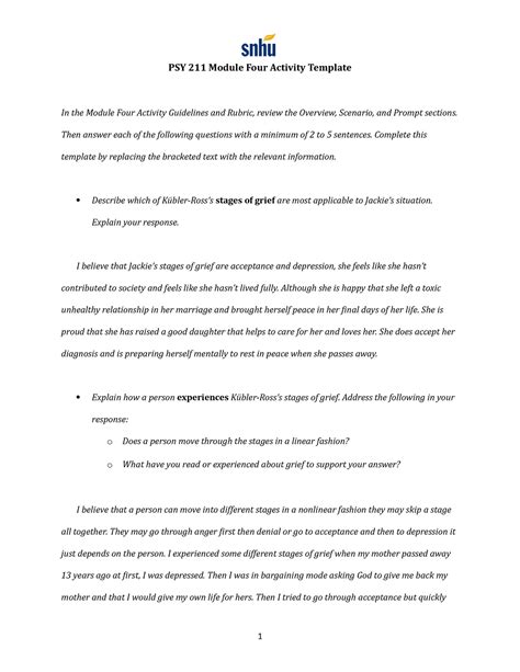 PSY Module Four Activity Template Then Answer Each Of The Following Questions With A