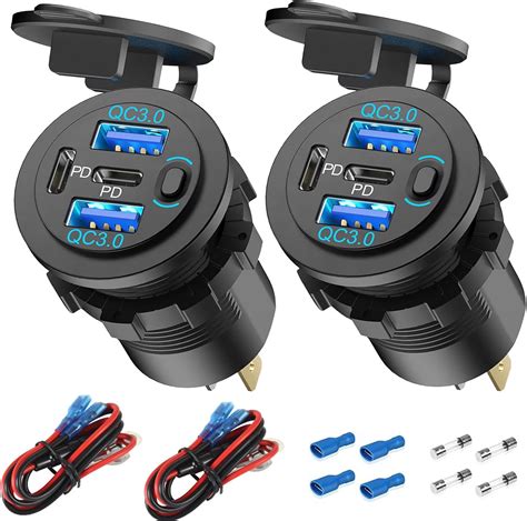 2 Pack 12v Usb Outlet 4 Port Car Charger 78w Super Fast Dual Pd3 0 And Qc3 0 Multiple