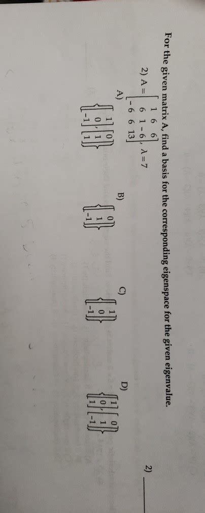 solved for the given matrix a find a basis for the