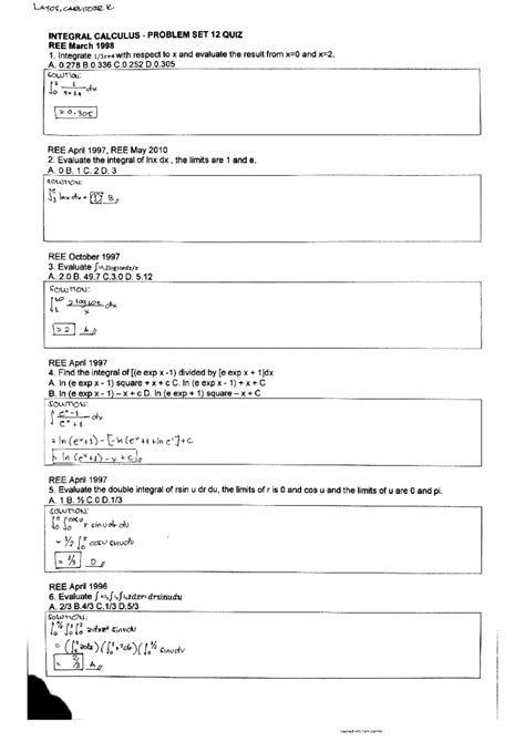 Integral Calculus Problem Set 12 Quiz Bs Electrical Engineering