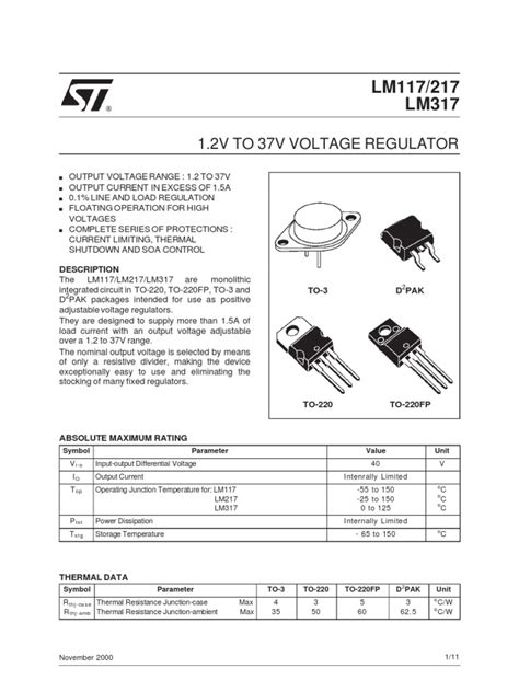 Lm117 217 Lm317 1 2v To 37v Voltage Regulator Pdf Capacitor
