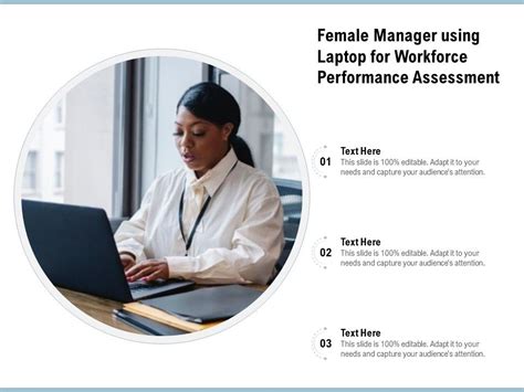Female Manager Using Laptop For Workforce Performance Assessment Ppt PowerPoint Presentation