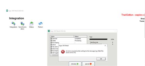 sage 300 retail an error occurred when writing to the message log