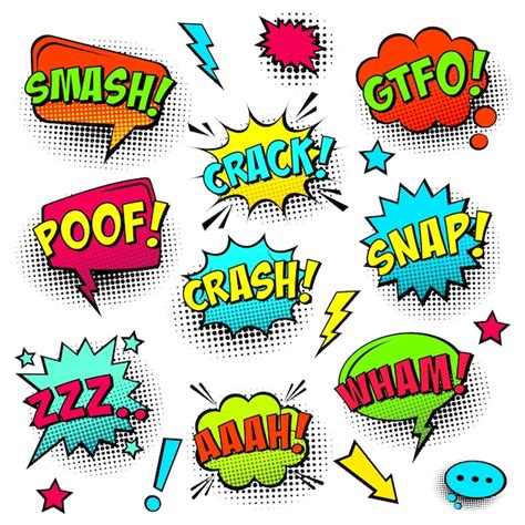 Premium Vector Comic Colored Speech Bubbles With Halftone Shadow And Text Phrase Sound