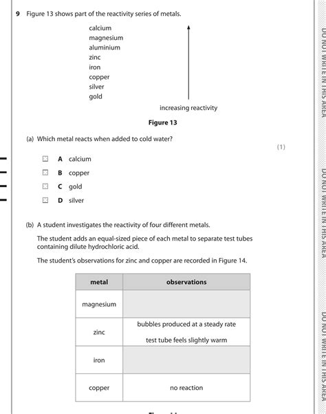 Gcse Edexcel Chemistry The Reactivity Series 9 A Which Metal Reacts