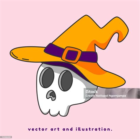 마녀의 모자를 쓴 두개골 만화 벡터 아트와 일러스트레이션 귀신에 대한 스톡 벡터 아트 및 기타 이미지 귀신 귀여운 두개골 Istock